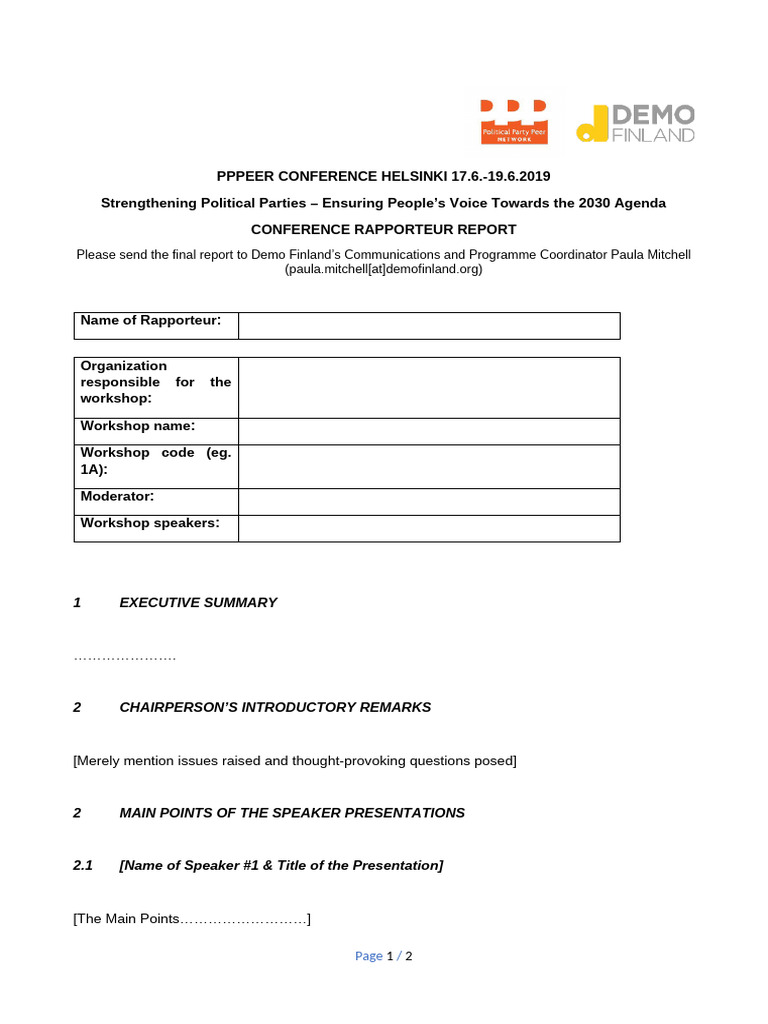 Conference Rapporteur Report Template | PDF