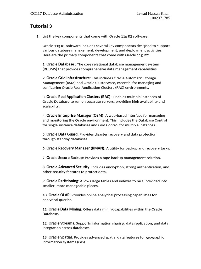DatabaseAdministration - Tutorial 3 | PDF | Databases | Oracle Corporation