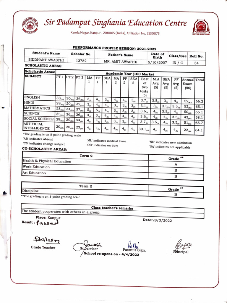 Student Performance Report 2021-2022 | PDF