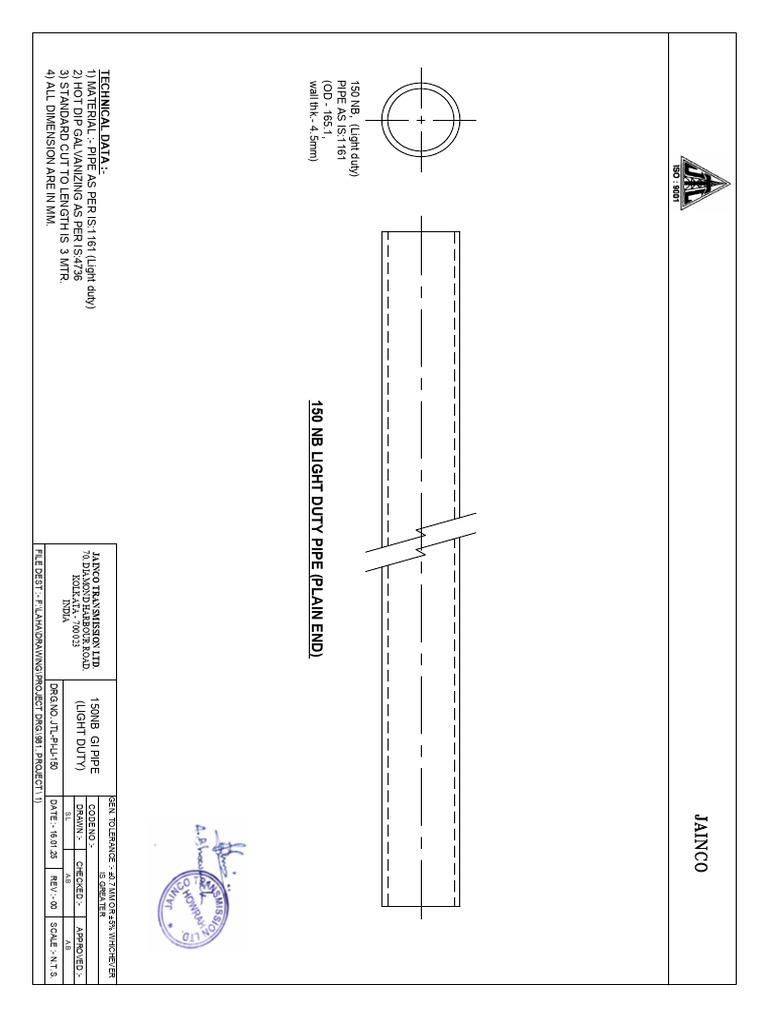150 NB Light Duty GI Pipe Specifications | PDF
