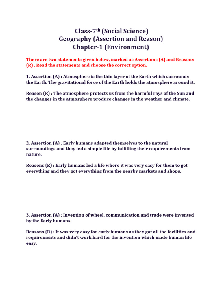 Assertion-Reason Questions for Class 7 | PDF | Rock (Geology) | Nature
