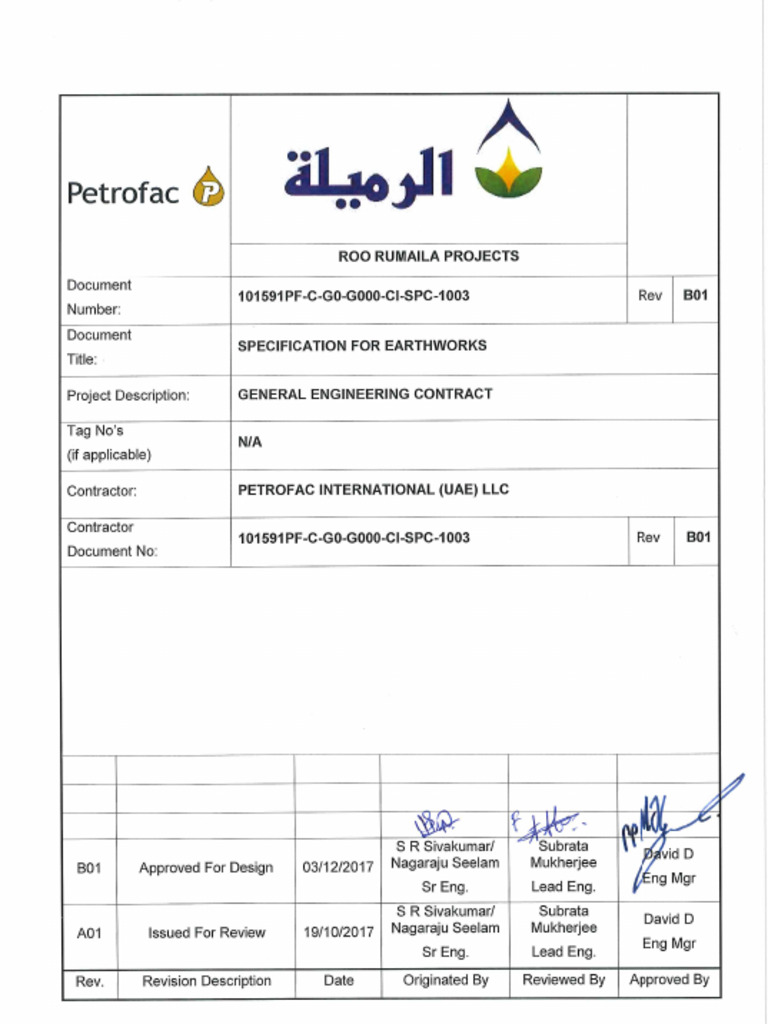 101591pf-C-G0-G000-Ci-Spc-1003-B01 Specification For Earthworks | PDF ...