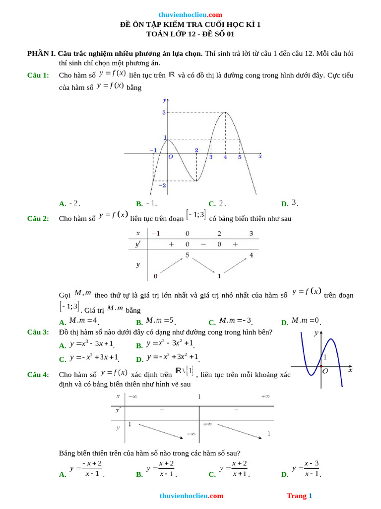 Bo 10 de On Tap HK1 Toan 12 Nam 24 25 | PDF