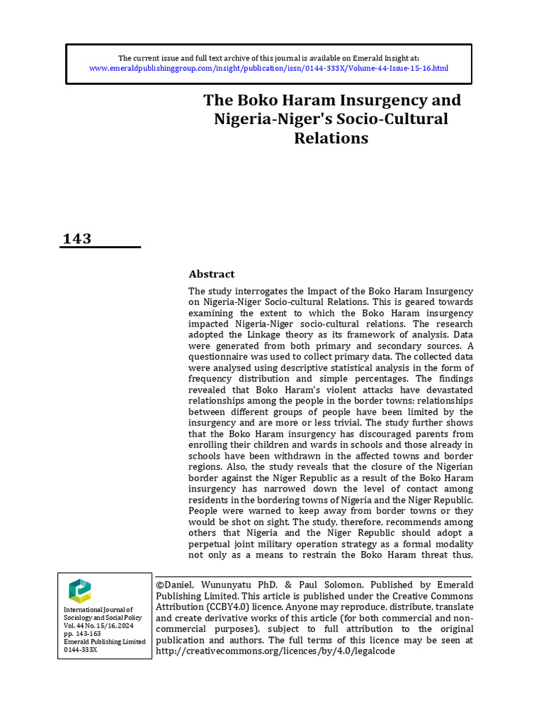 The Boko Haram Insurgency and Nigeria-Niger's Socio-Cultural Relations | PDF | Boko Haram ...