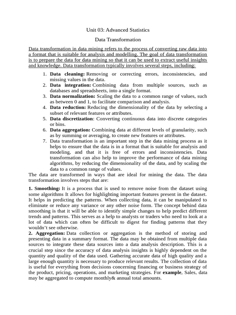 Data Transformation And Standardization Pdf Data Standard Score