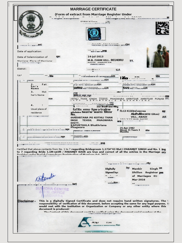 Marraige Certificate (1) | PDF | Family | Legal Documents