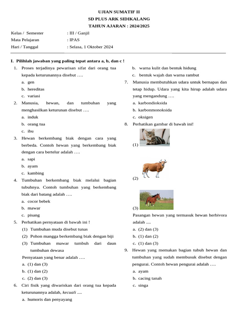 Ujian Sumatif II IPAS Kelas 3 | PDF