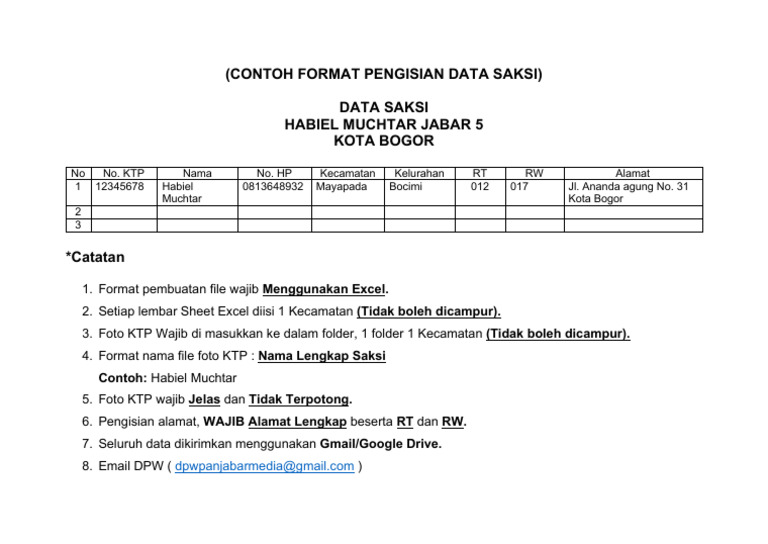 02 CONTOH FORMAT PENGISIAN DATA SAKSI | PDF