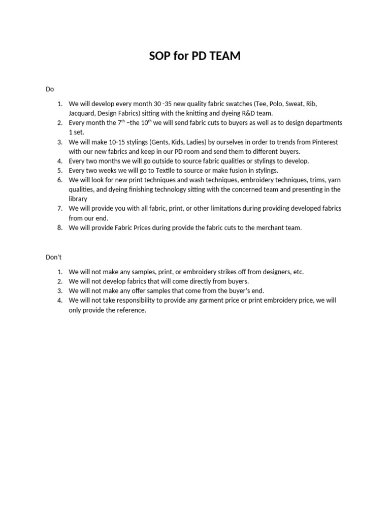 SOP for PD TEAM | PDF