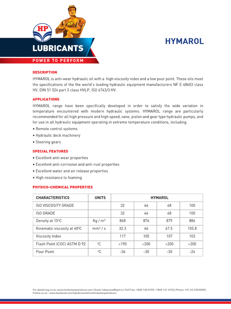 HYMAROL Hydraulic Oil Specs | PDF
