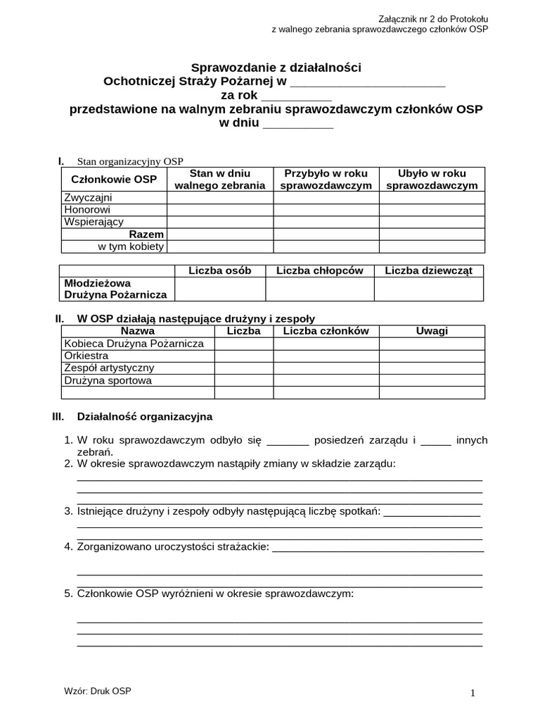 3 Zal NR 2 Do Protokolu Sprawozdanie Z Dzialalnosci OSP | PDF