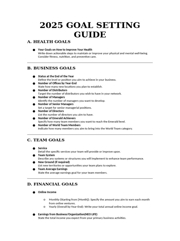 2025 GOAL SETTING GUIDE | PDF | Mentorship | Goal