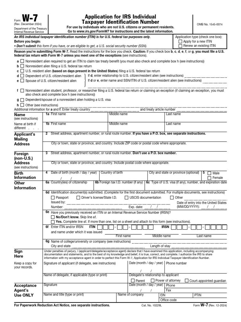 IRS Form W-7: ITIN Application Guide | PDF | United States Law ...