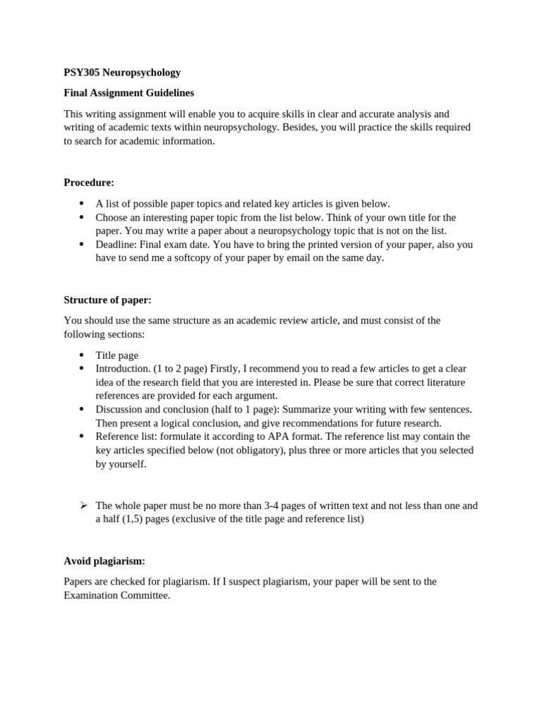 Final Assignment Guidelines 2024fall | PDF | Schizophrenia | Plagiarism