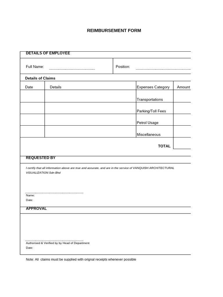Employee Reimbursement Form Template | PDF