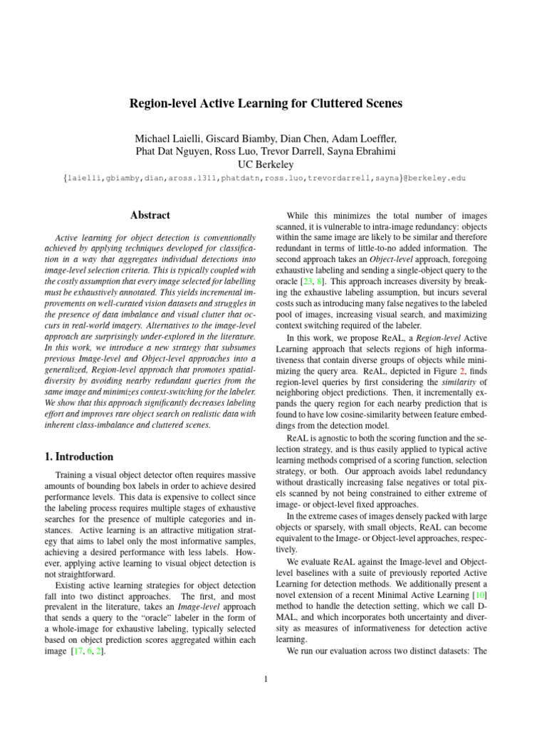 Region-Level Active Learning For Cluttered Scenes | PDF | Statistical Classification | Applied ...