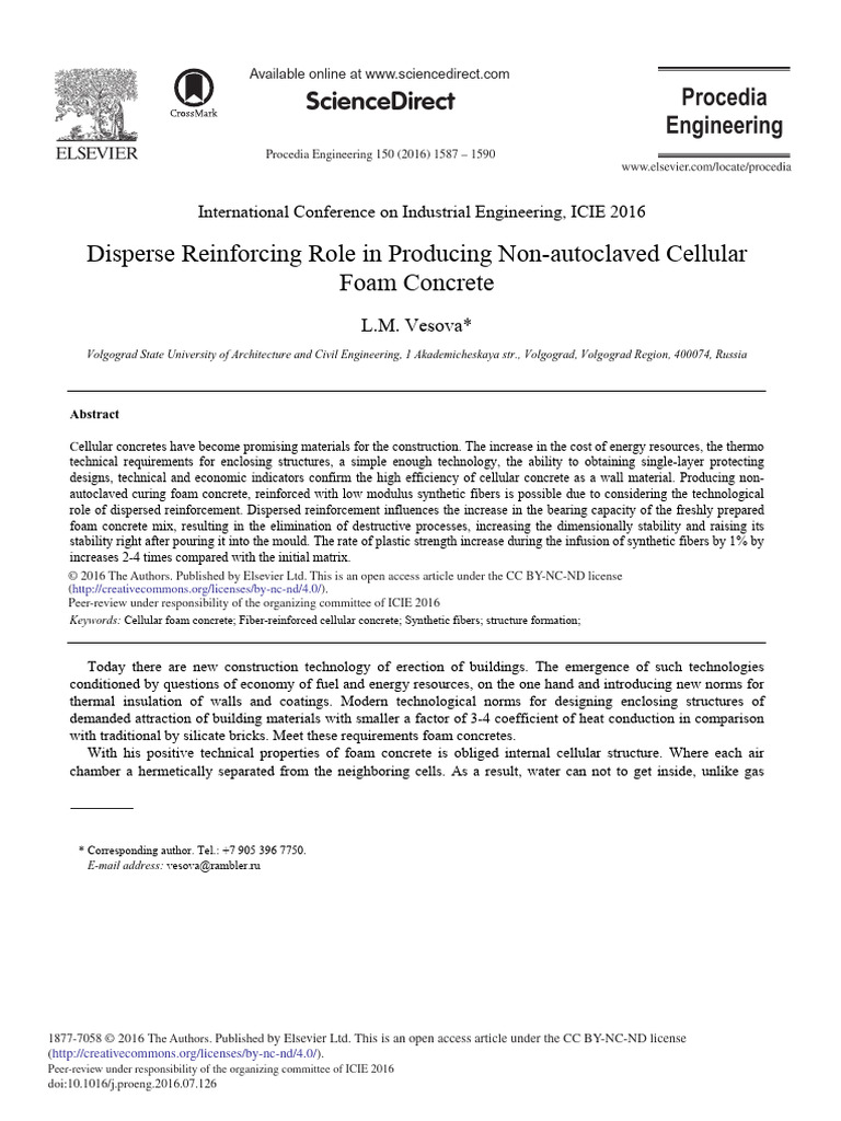 Disperse Reinforcing Role in Producing Non Autoclaved Cellular Foam ...