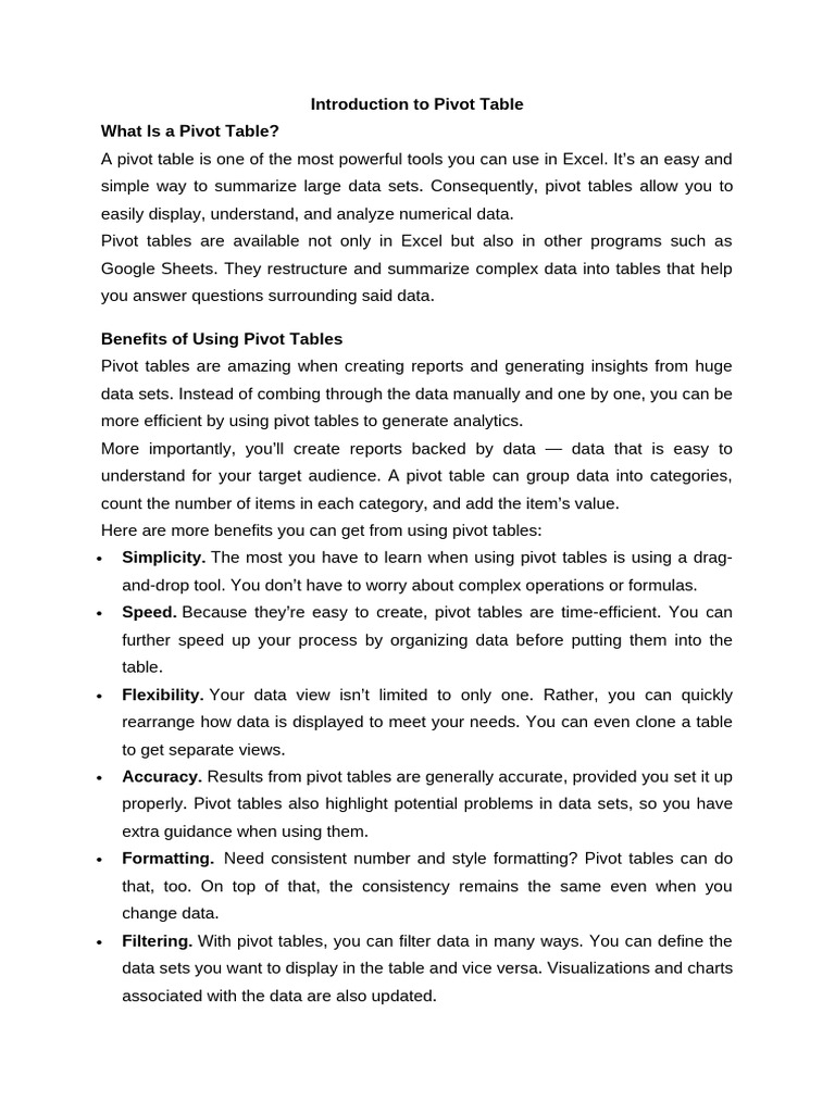 Introduction To Pivot Table | PDF | Data Science | Data Analysis