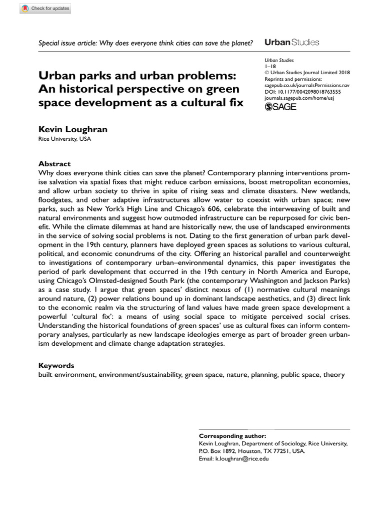 Urban Parks and Urban Problems - An Historical Perspective On | PDF ...