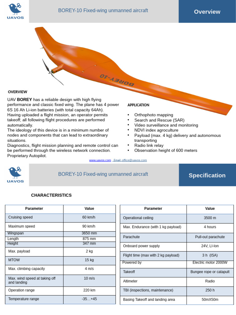 BOREY-10 Fixed-Wing UAV Specifications | PDF | Unmanned Aerial Vehicle ...