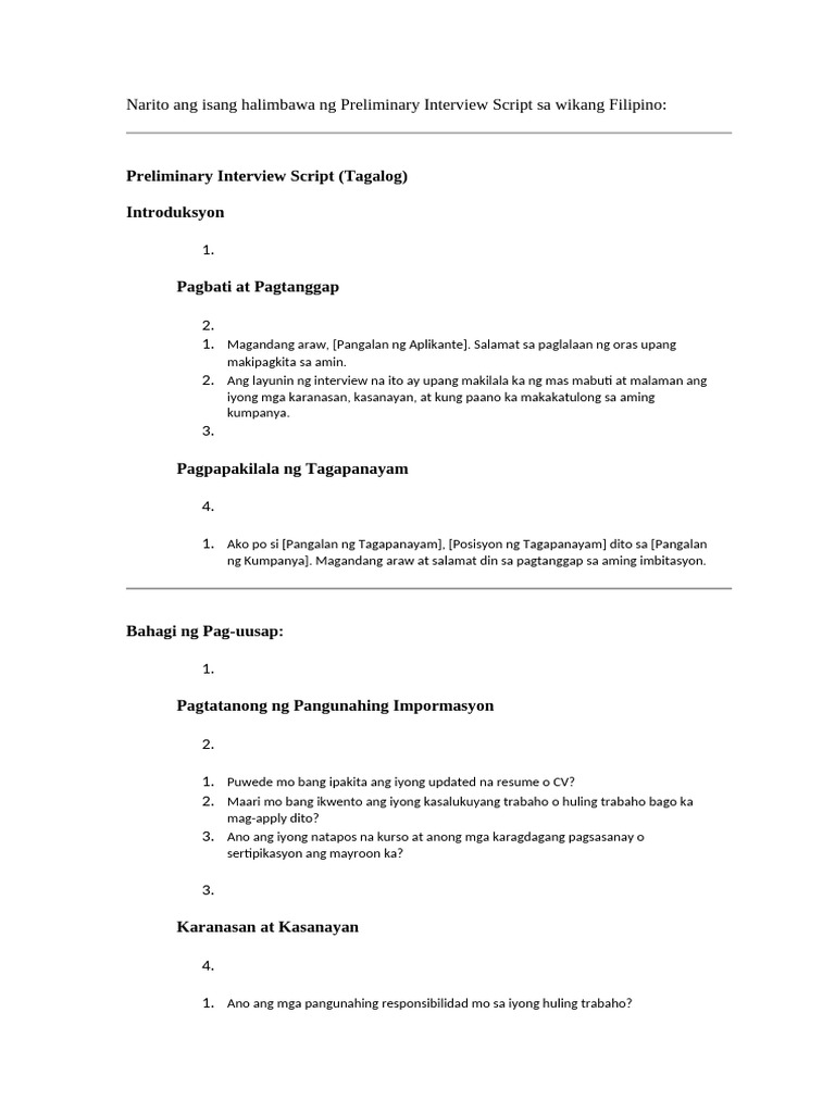 Preliminary Interview Script | PDF