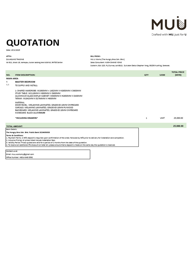 Ms. Khairunisa MB Cabinet Quote - TEMPLATE QUOTATION-2 | PDF