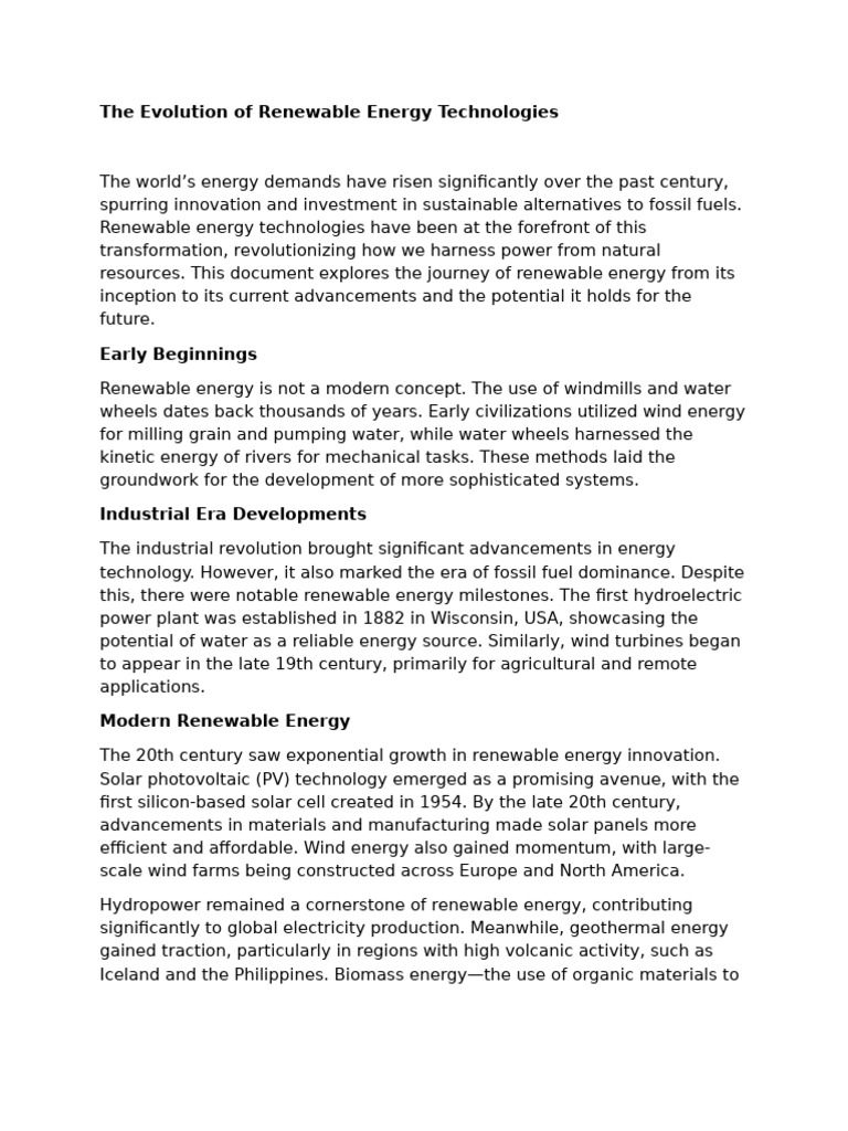 Renewable Energy Technology Evolution | PDF | Renewable Energy | Energy ...