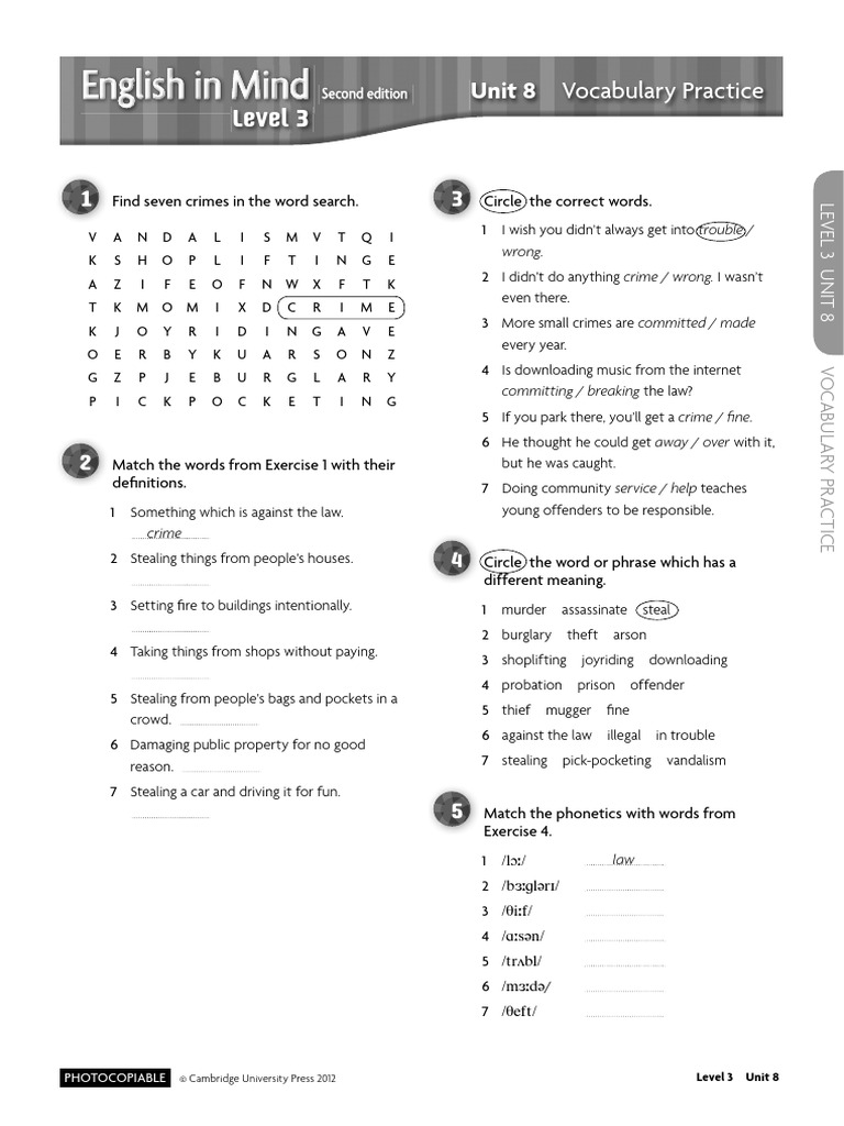 english-in-mind2-level3-unit8-vocabulary-practice-worksheet | PDF | Theft | Burglary