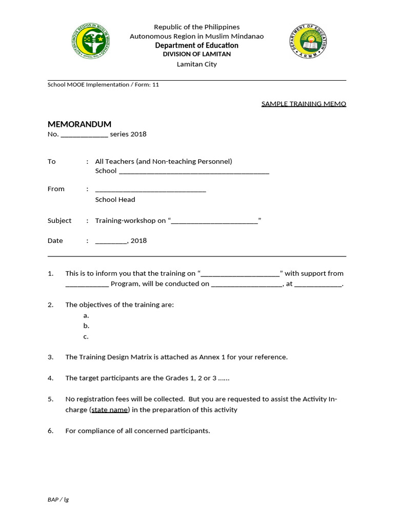 Training Memo for Teachers in Lamitan | PDF