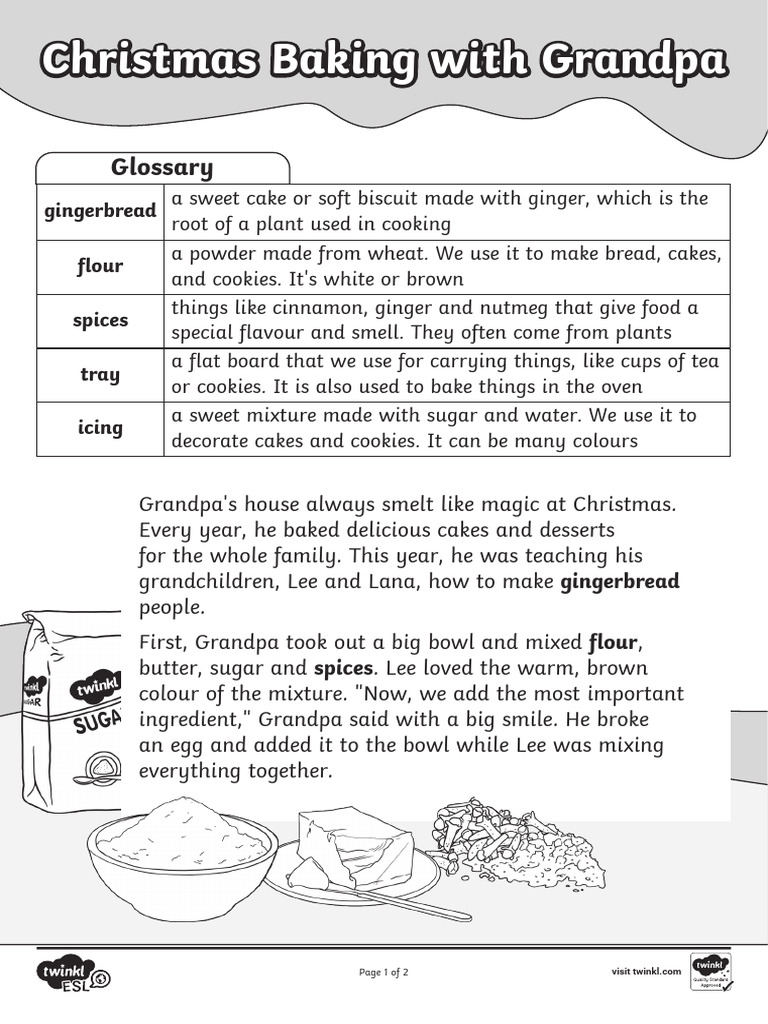 T 1730116368b Esl Christmas Baking Reading Comprehension Kids A2 Super ...