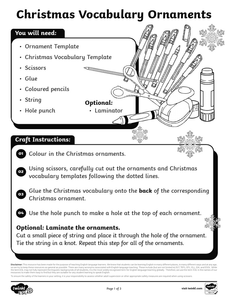 Christmas Vocabulary Craft for ESL Learners | PDF | English As A Second ...