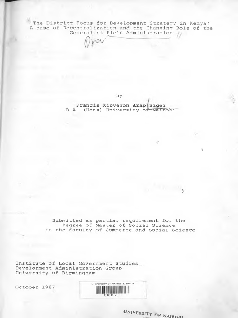 Francis - The District Focus For Development Strategy in KenyaA Case of ...