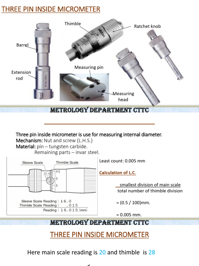 Three Pin Inside Micrometer | PDF | Length | Measuring Instrument