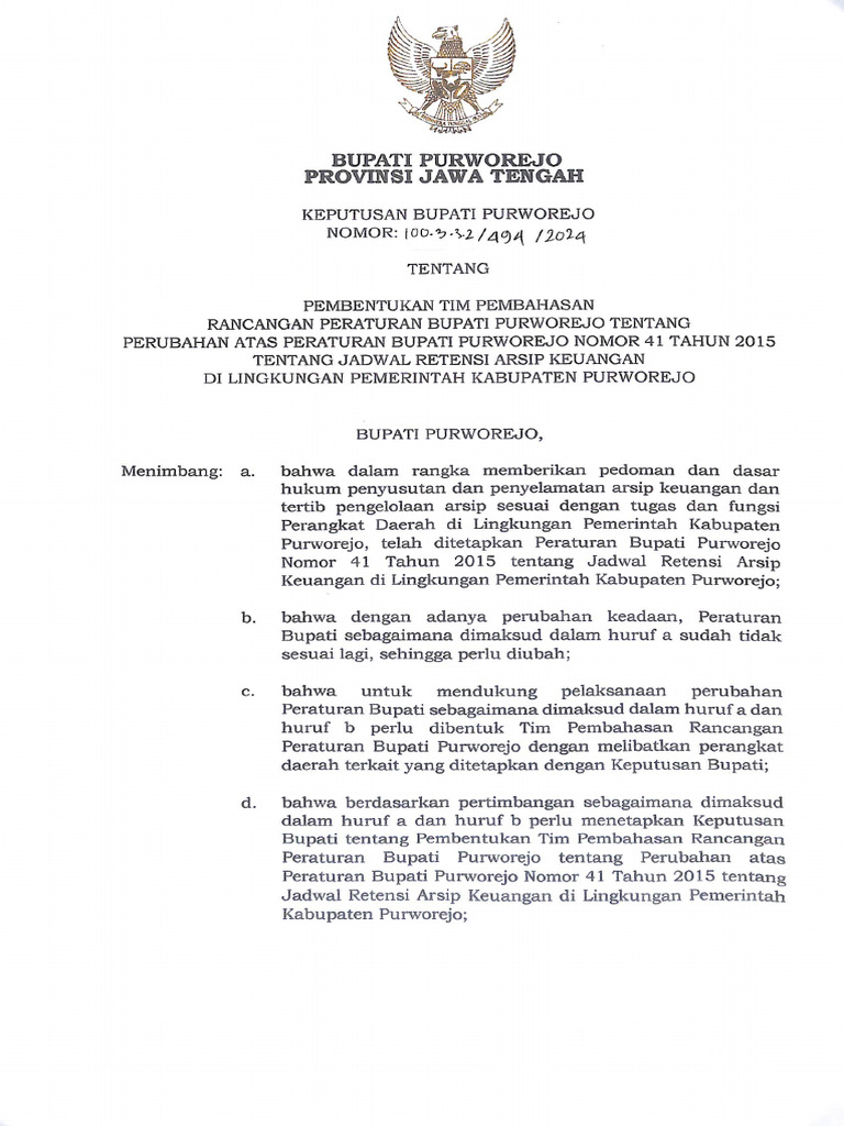 SK Pembentukan Tim Penyusun Perbup JRA Keuangan | PDF