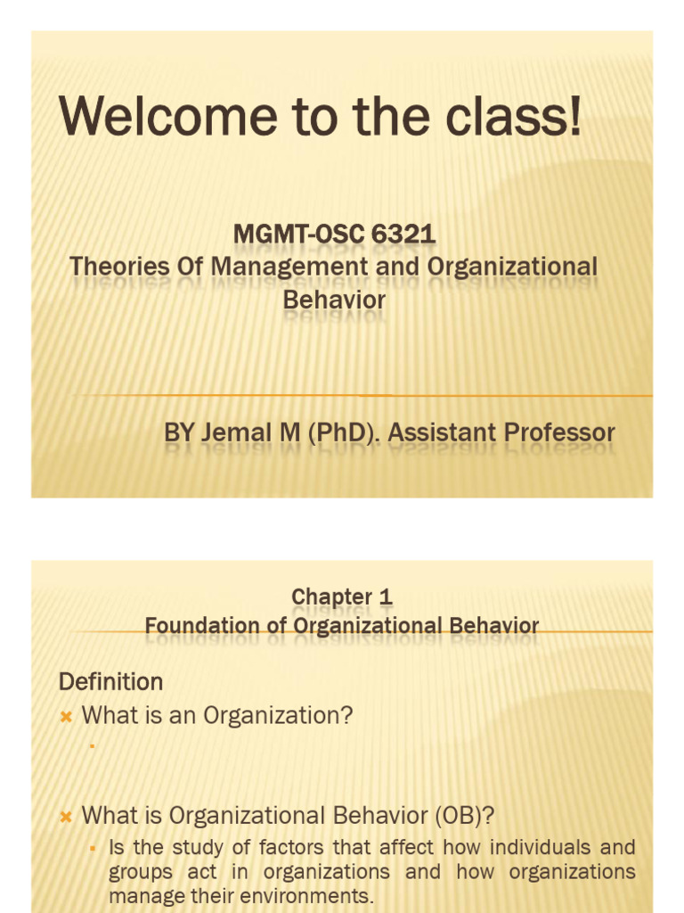 Org MGT &OB - Chapter 1 Slide Note | PDF | Employment | Leadership