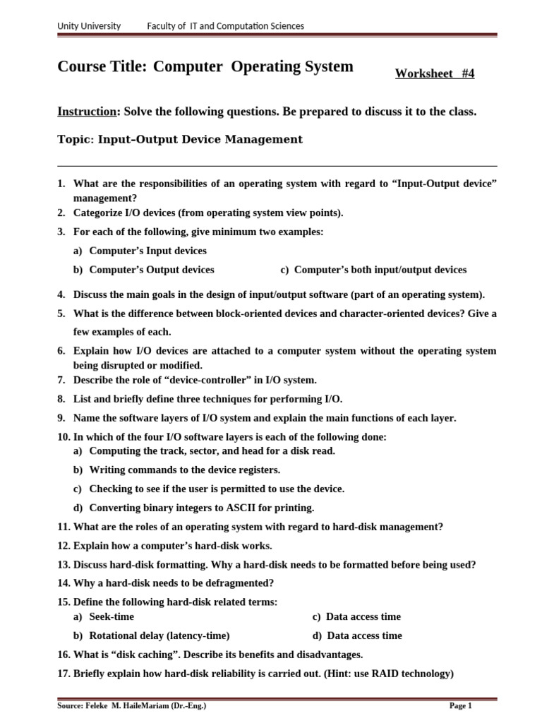 OS__Worksheet_4(Input-Output Mgmt) | PDF | Input/Output | Operating System OS__Worksheet_4(Input-Output Mgmt) | PDF | Input/Output | Operating System