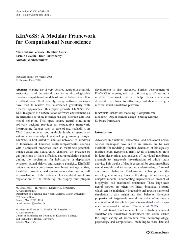 A Modular Framework For Computational Neuroscience | PDF | Chemical ...