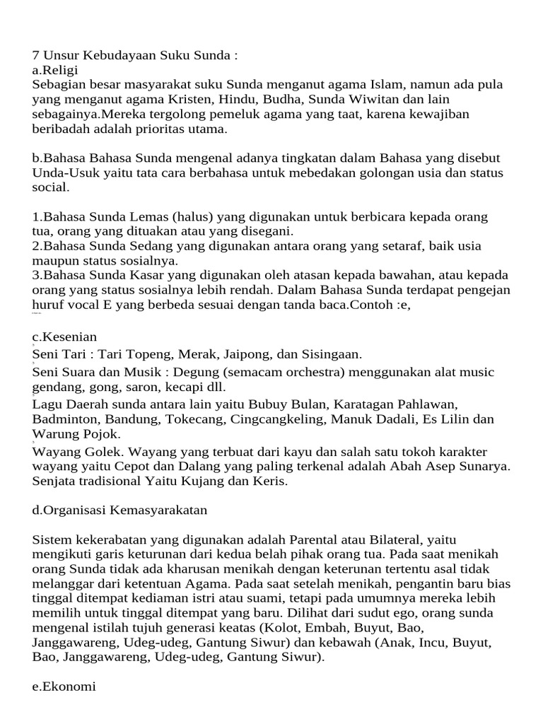 7 Unsur Kebudayaan Suku Sunda | PDF