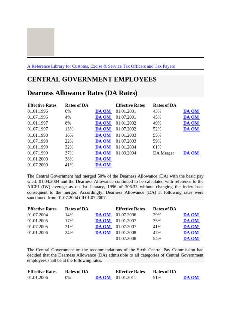 DA Rates for Central Government Employees | PDF | Economies | Trade