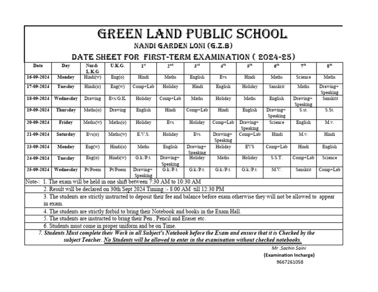 First-Term Exam Schedule 2024-25 | PDF