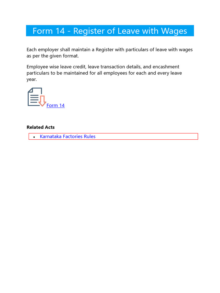 Form 14 Register of Leave With Wages | PDF