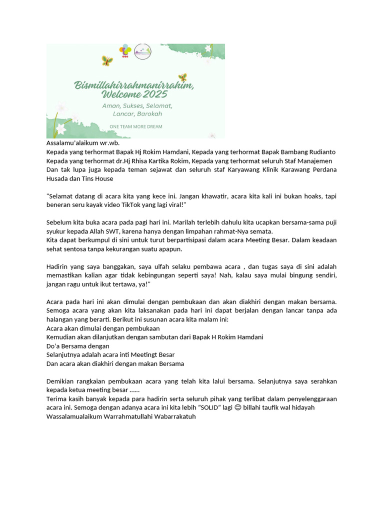 Acara Meeting Besar Tins House Karawang | PDF