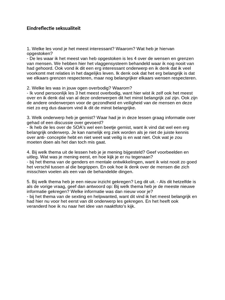 Zelfreflectie Bio Seksualiteit | PDF