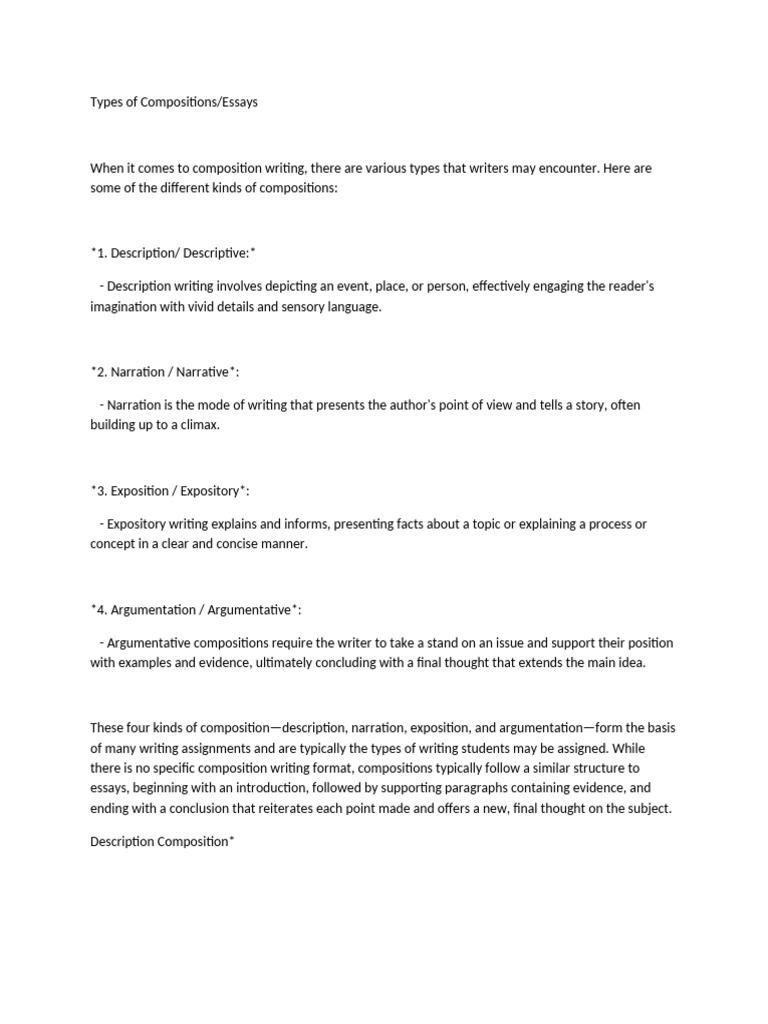 Types of Essay Compositions Explained | PDF