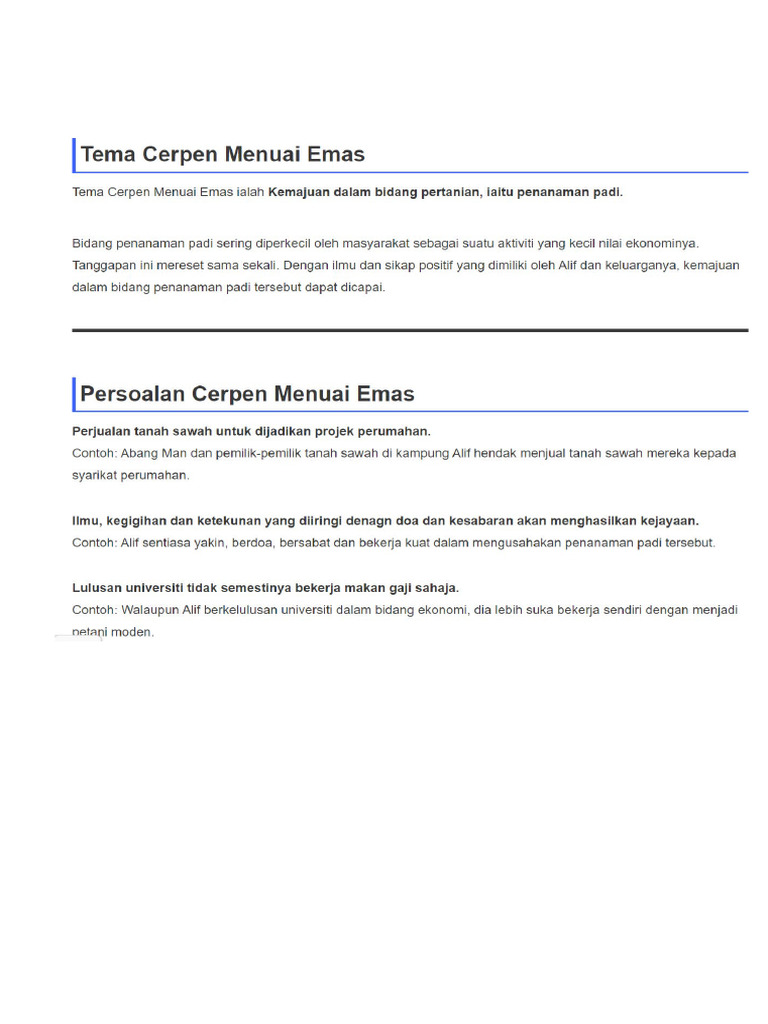 Cerpen Menuai Emas | PDF