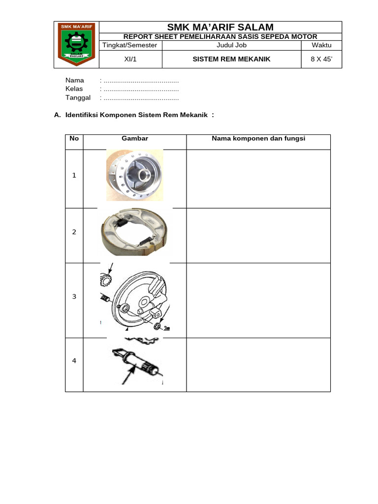 Report Sheet Sistem Rem Mekanik | PDF