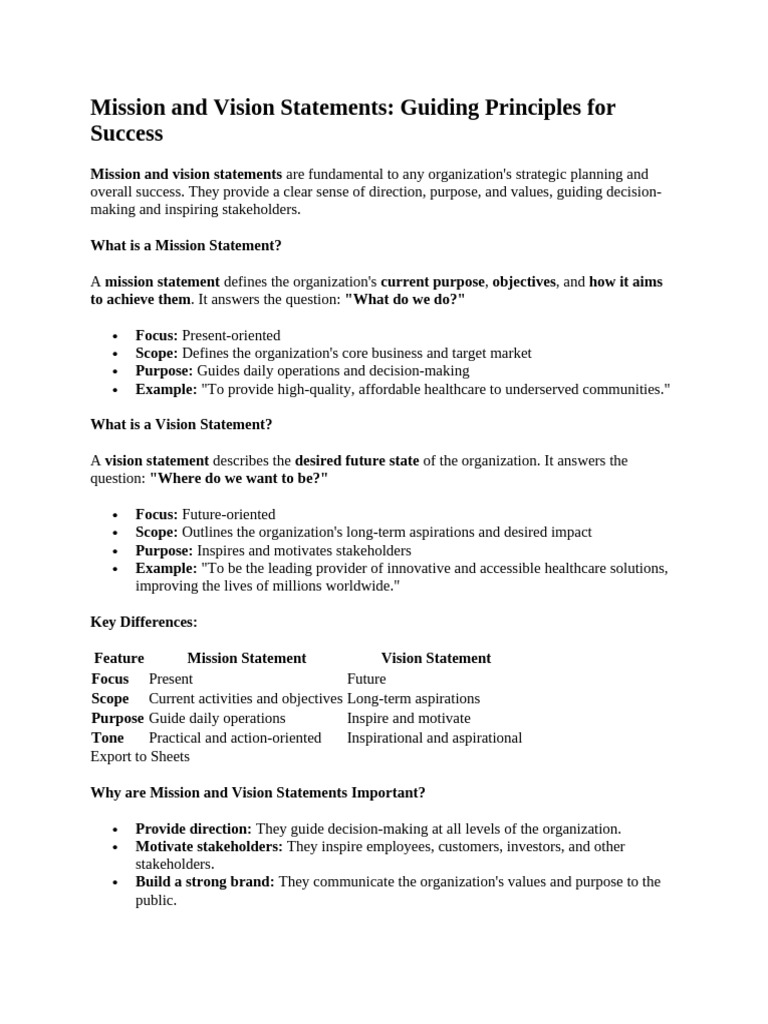 Mission and Vision Statements | PDF | Strategic Planning | Economies