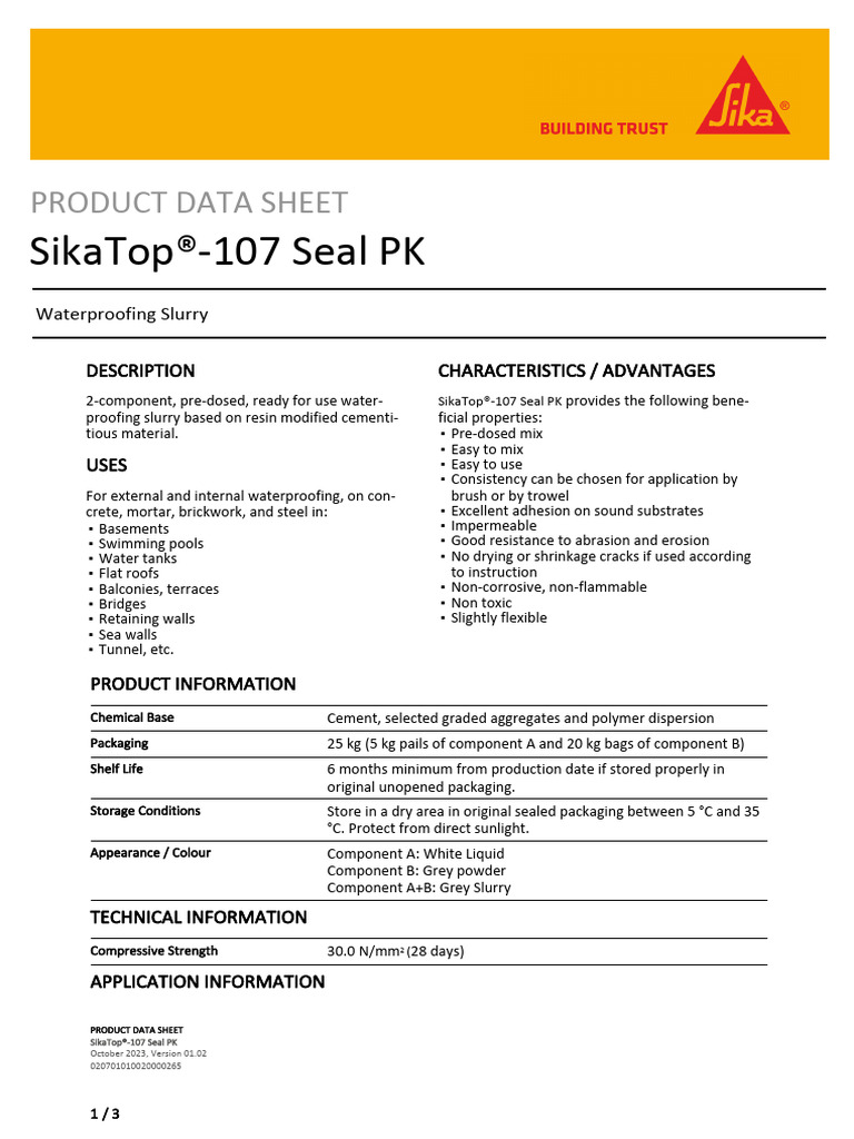 sikatop-107-sealpk | PDF | Mortar (Masonry) | Cement
