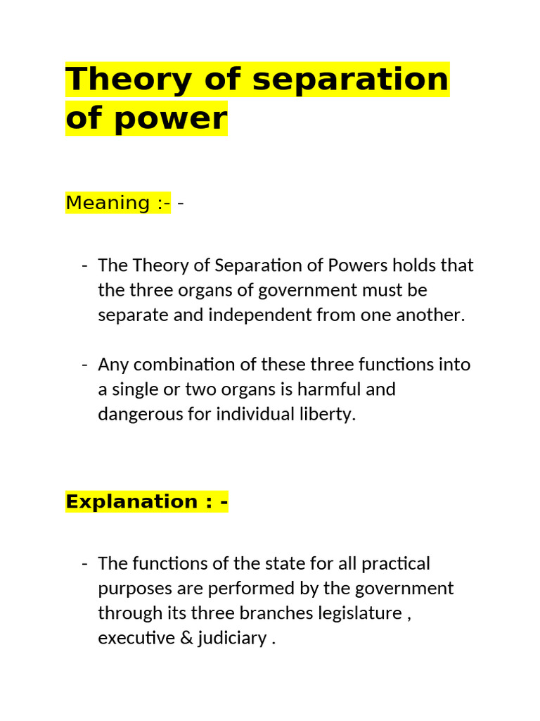 Theory of separation of power | PDF | Separation Of Powers | Public Law