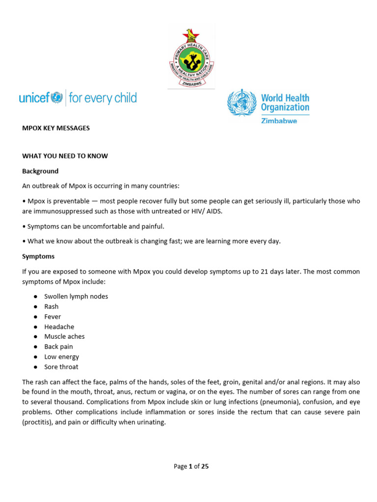 MOHCC Mpox Key Messages Guidance | PDF | Sexually Transmitted Infection ...